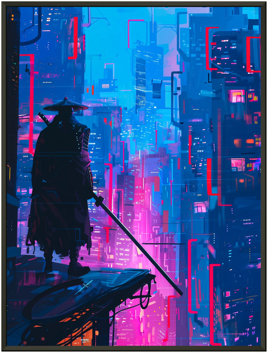 Overwatch Poster – Cyberpunk Samurai Overlooking Neon Futuristic City ...