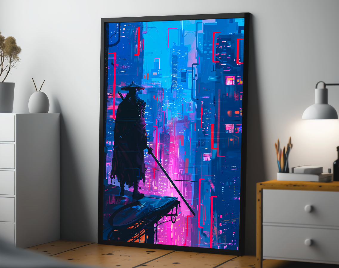 Overwatch Poster – Cyberpunk Samurai Overlooking Neon Futuristic City ...